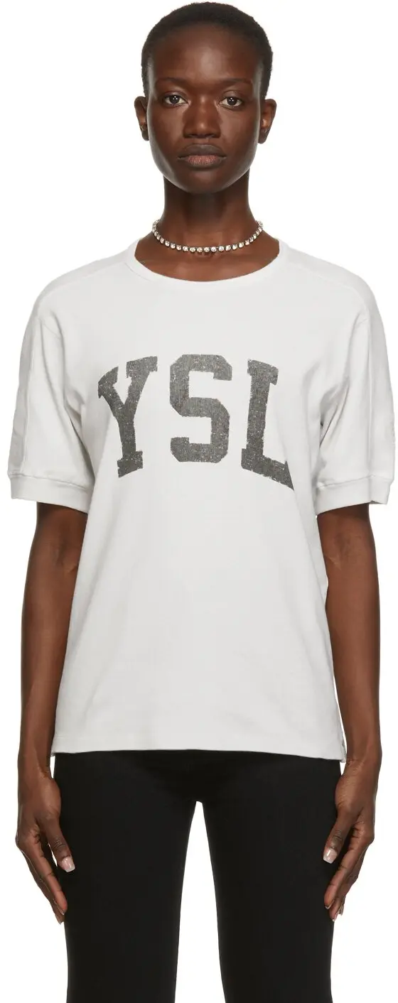 Buy Saint Laurent Off-white Vintage Logo T-shirt - 9766 Dirty Ecru